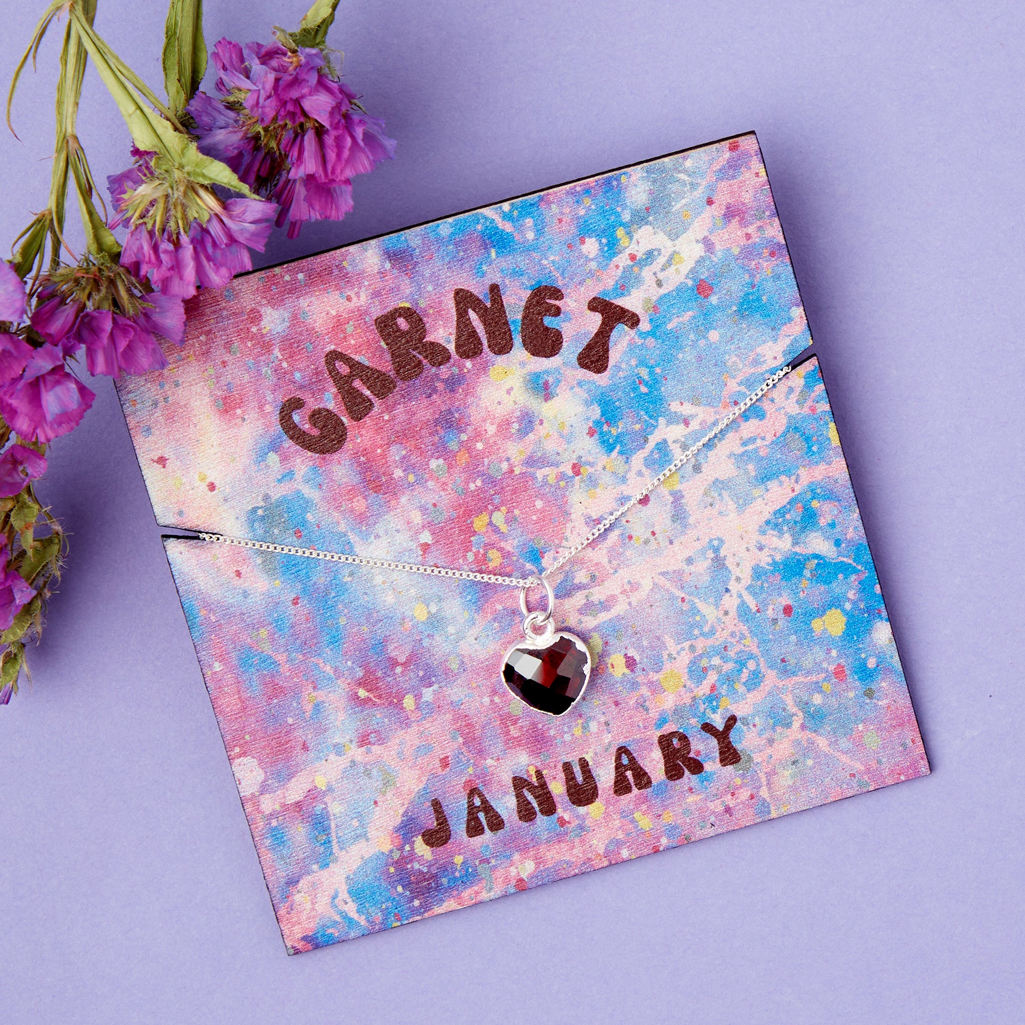 Sterling Silver January Garnet Necklace Card – Ellie Ellie