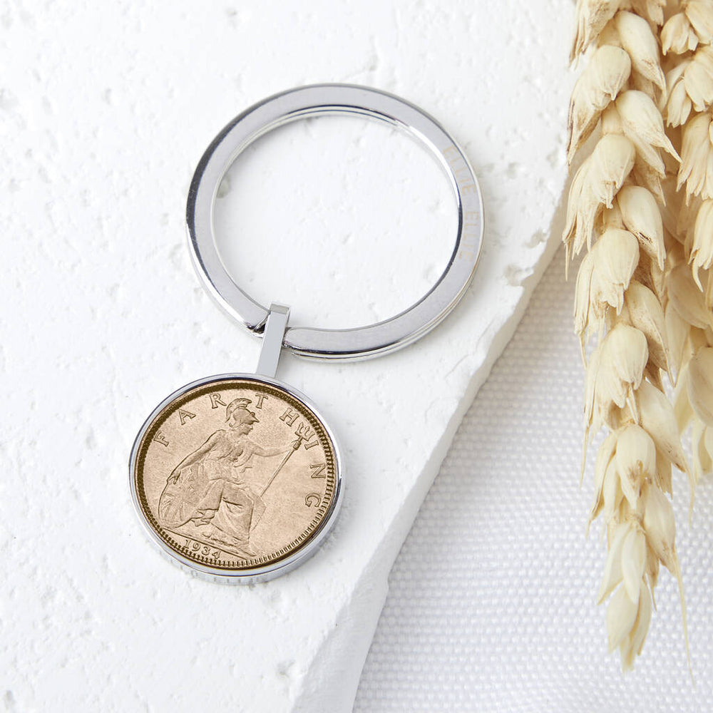 Farthing 90th 1934 Birthday Coin Keyring - Ellie Ellie
