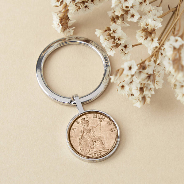 Farthing 90th 1934 Birthday Coin Keyring - Ellie Ellie