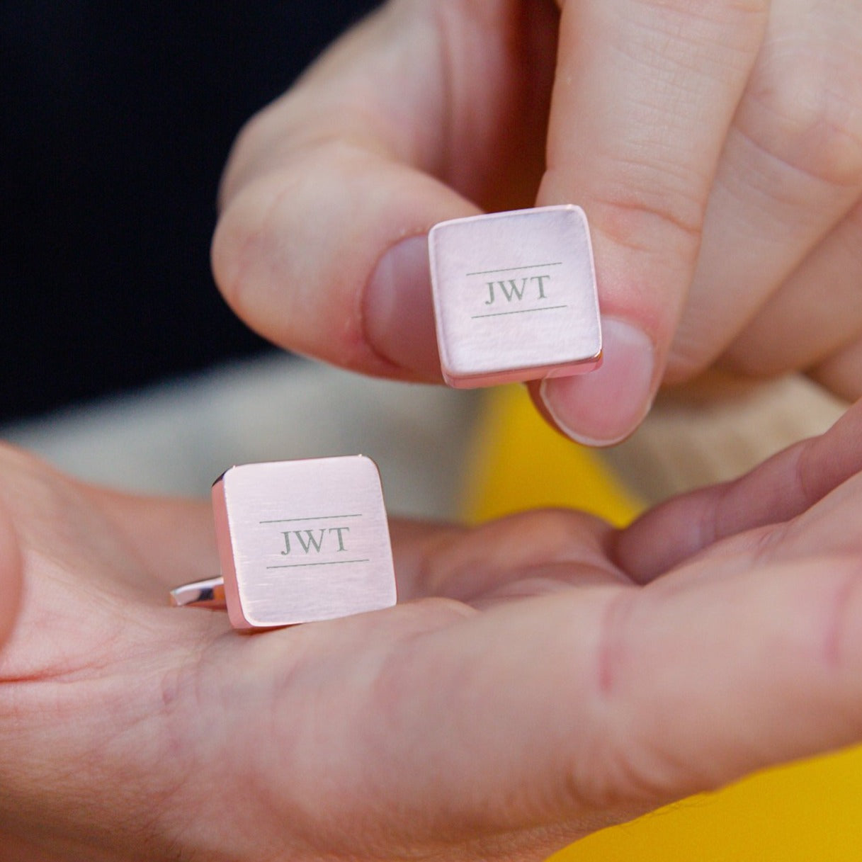 Initial Personalised Solid Square Cufflinks Rose Gold – Ellie Ellie