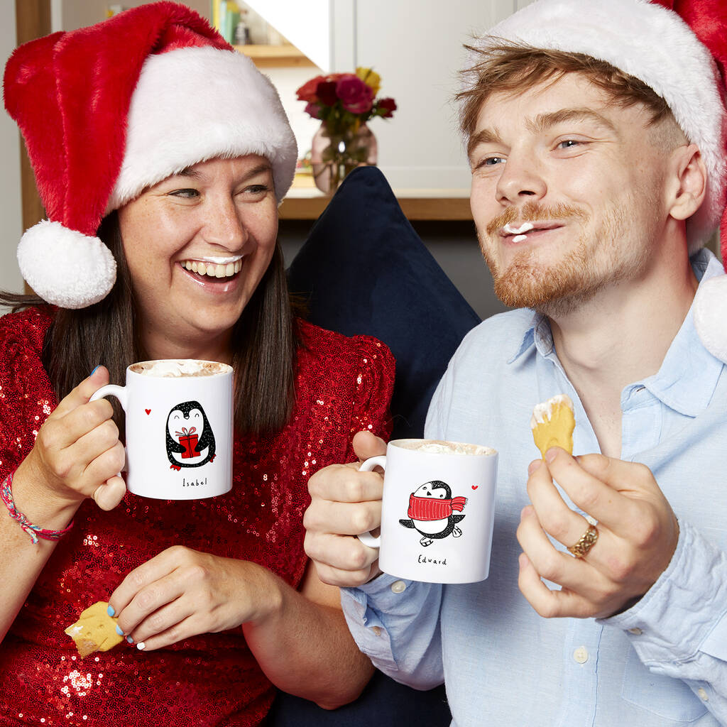 Personalised Illustrated Penguin Couples Christmas Mug Set – Ellie Ellie