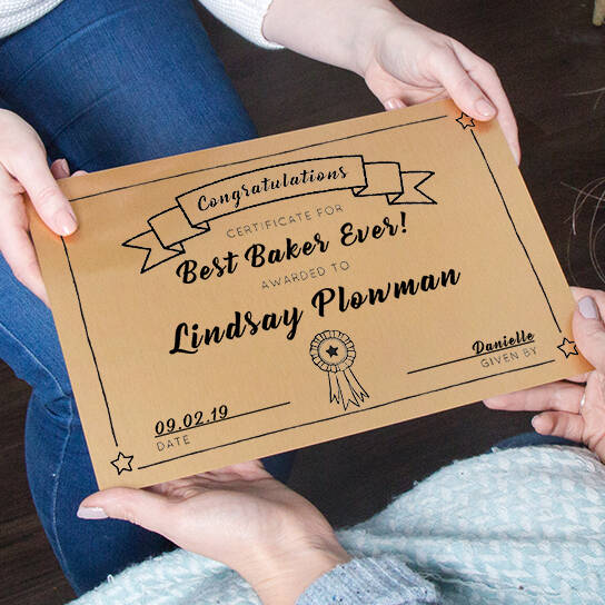 Personalised Gold Certificate Metal Sign – Ellie Ellie