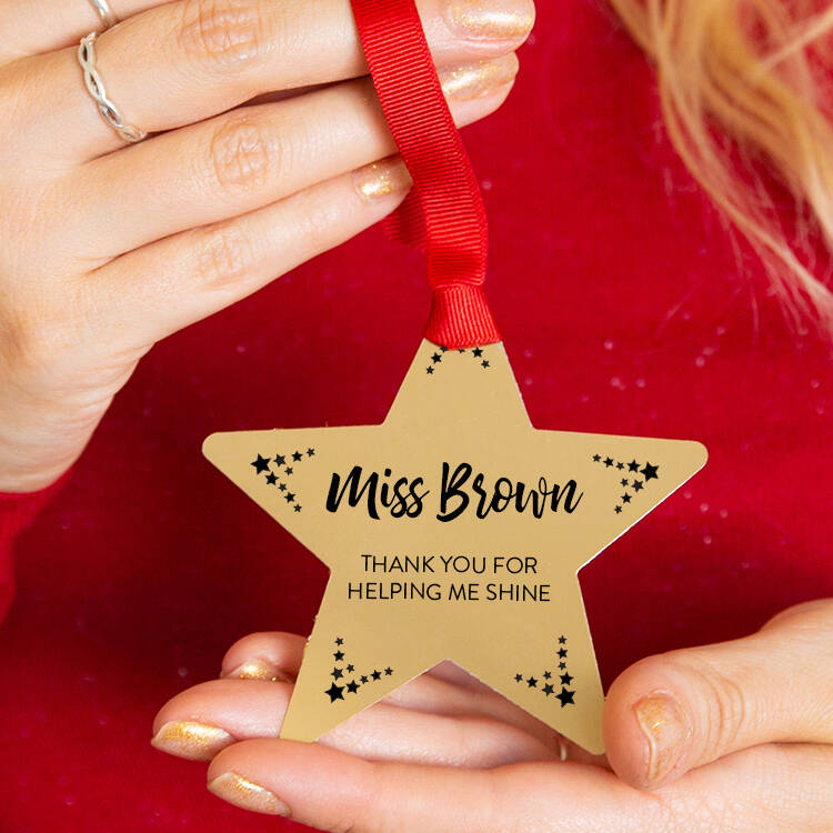 Personalised Thank You Teacher Gold Star Christmas Decoration – Ellie Ellie